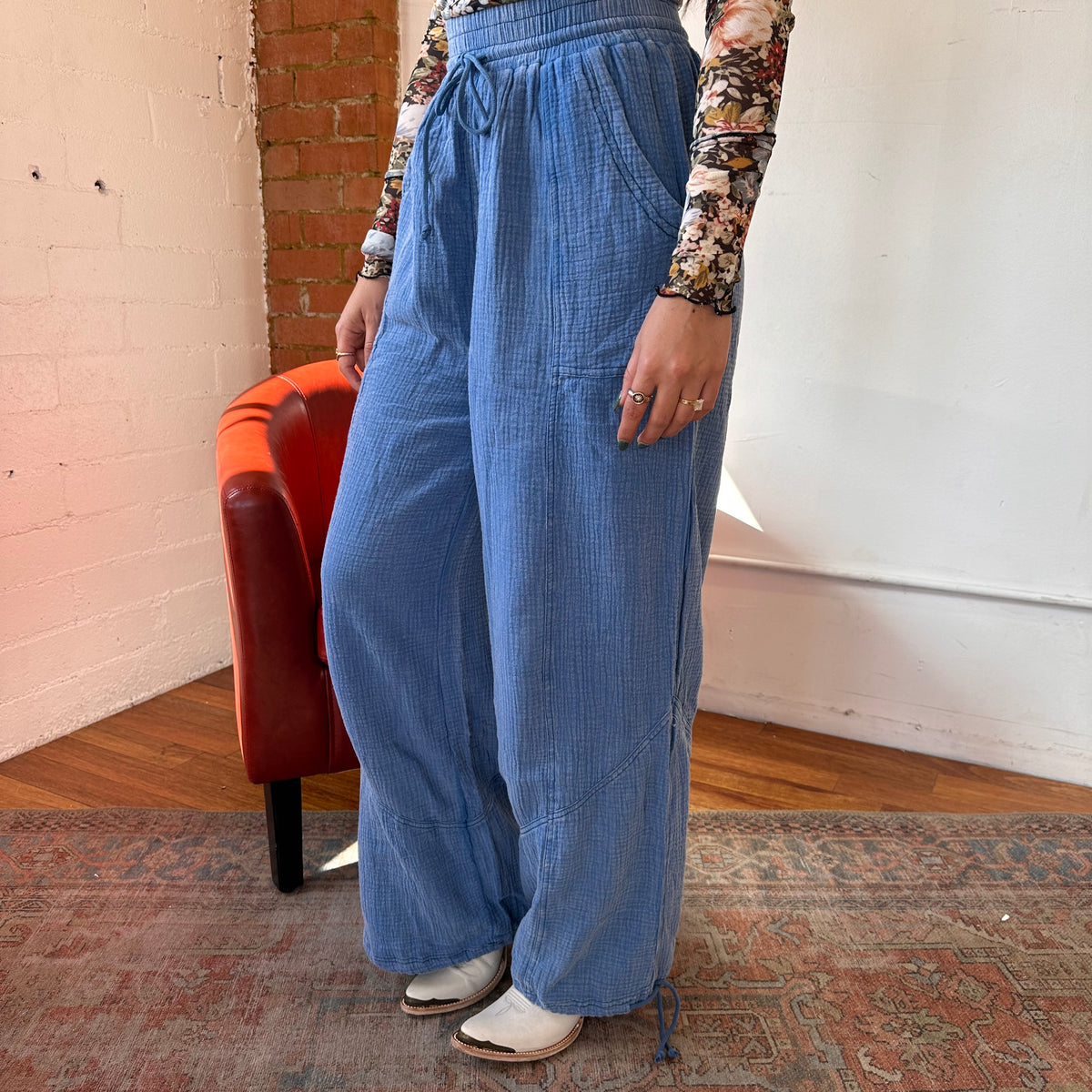 Denim Mineral Washed Crinkle Cotton Parachute Pants – Golden Desert ...